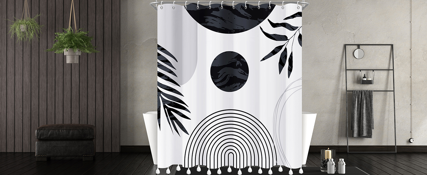 Amazon.com: TOENGS Boho Shower Curtains for Bathroom Black and White Shower Curtain with Tassel ...