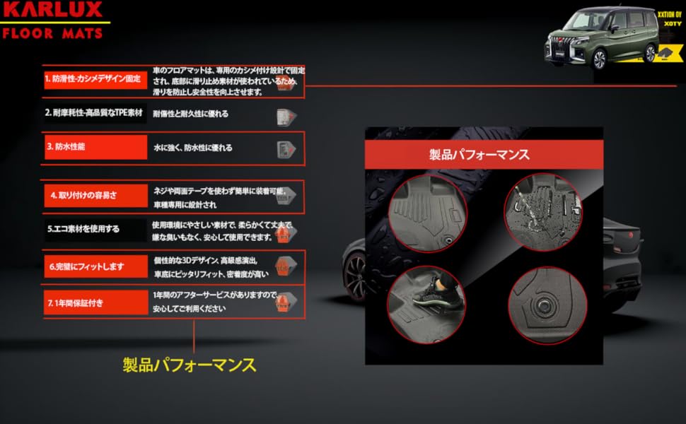 Amazon | KARLUX 新型 ソリオ ソリオバンディットのフロアマット&ラゲッジマット,7枚セット。3Dカーマットは防水・防滑・防汚でTPE素材製。SOLIO/SOLIO BANDIT ...