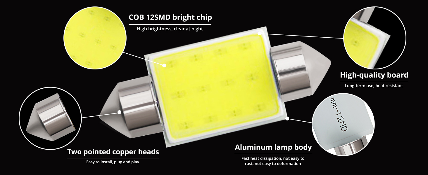 Amazon.com: 10x C10W C5W LED COB 12SMD Festoon Bulb 41mm 12V White 6500K Lamp Bulbs for Cars ...