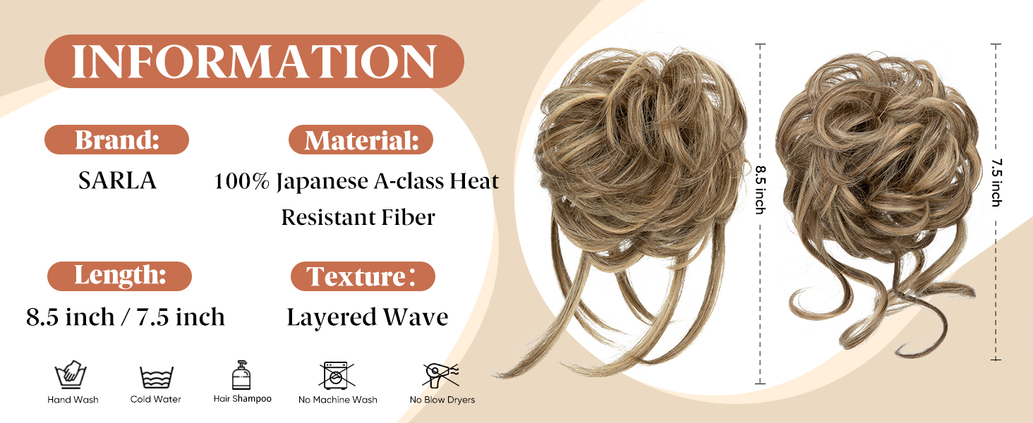 Amazon.com : SARLA 2PCS Messy Bun Hair Pieces for Women Wavy Curly ...