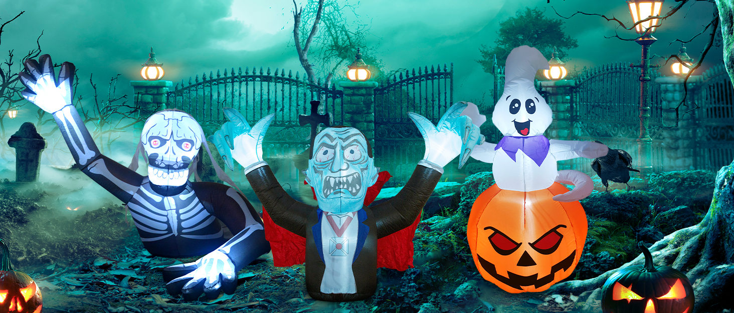 Amazon.com: GOOSH 6.8 FT Halloween Inflatables Outdoor Decorations Vampire with Red Cloak ...