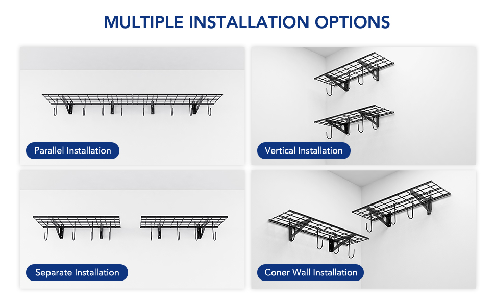 Garage Wall Shelving, 2-Pack 1x3 ft, Includes 8 Bike Hooks | Fleximounts