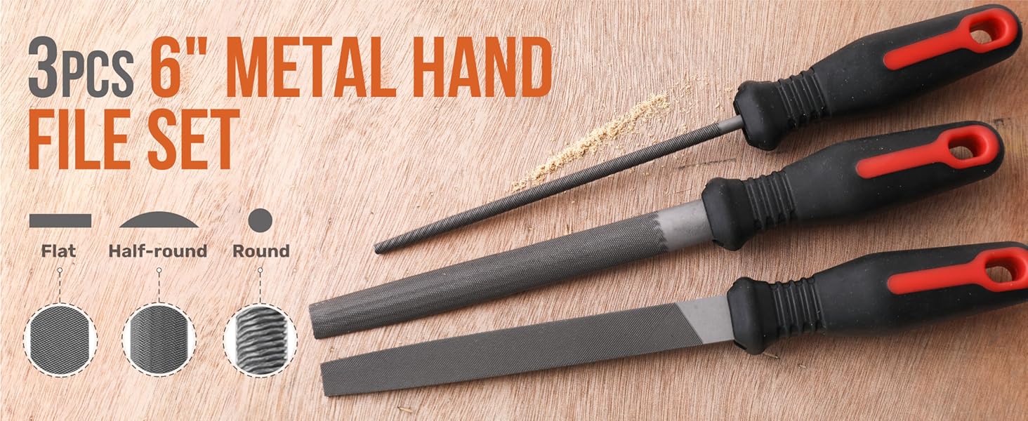 Hi-Spec 3pc Metal Hand File Tool Set Kit. Large Steel Files. Flat ...