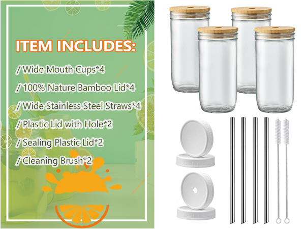 Mua NETANY [ 4 Pack ] Glass Cups Set - 24oz Mason Jar Drinking Glasses w Bamboo Lids & Straws ...