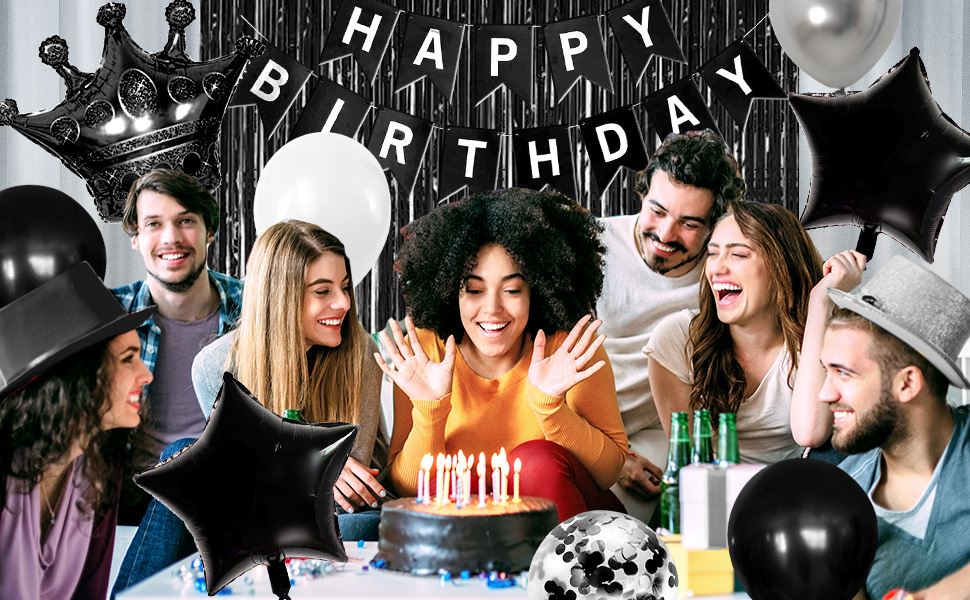 Amazon.com: Lasocy Black and White Birthday Party Decorations Happy ...