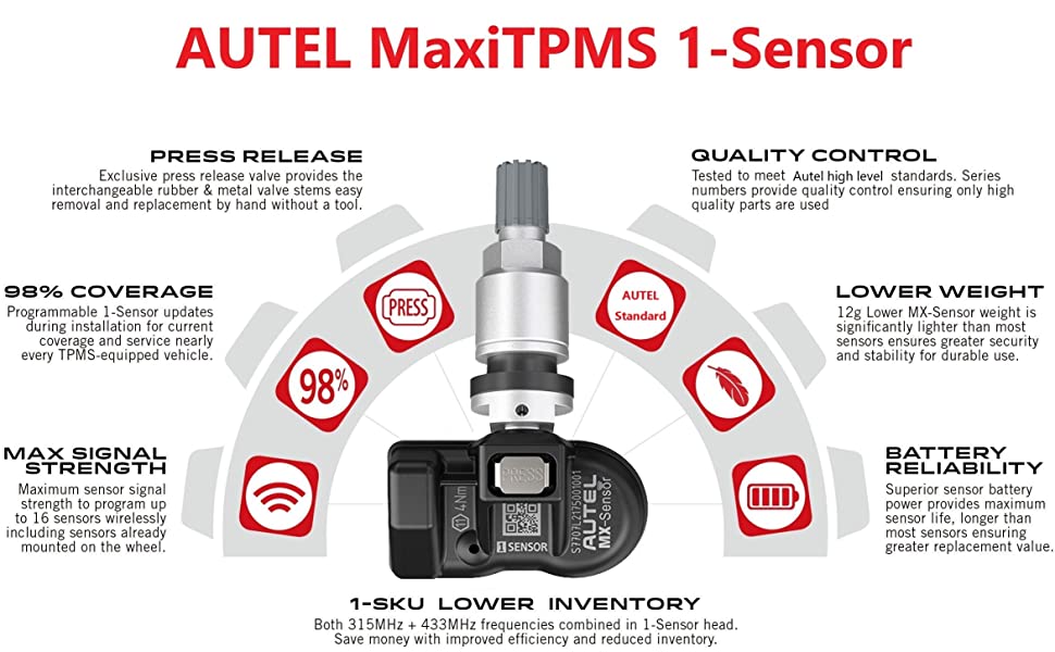 Amazon.com: Autel Sensor MaxiTPMS Autel MX Sensor 4pcs Universal Tire ...