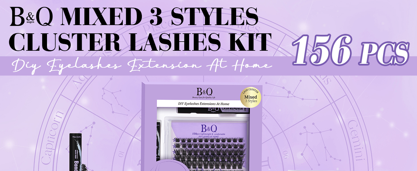B&Qaugen DIY Lash Extension Kit B01+B02+B19 Eyelash Extension Set156 PCS Clusters 8-16mm Cluster ...