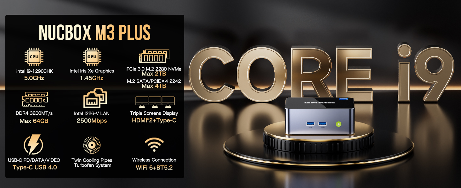 Amazon.co.jp: ミニpc GMKtec M3 plus【ミニpc Intel Core i9-12900HK DDR4 32GB+1TB SSD】mini pc 最新第12世代 ...