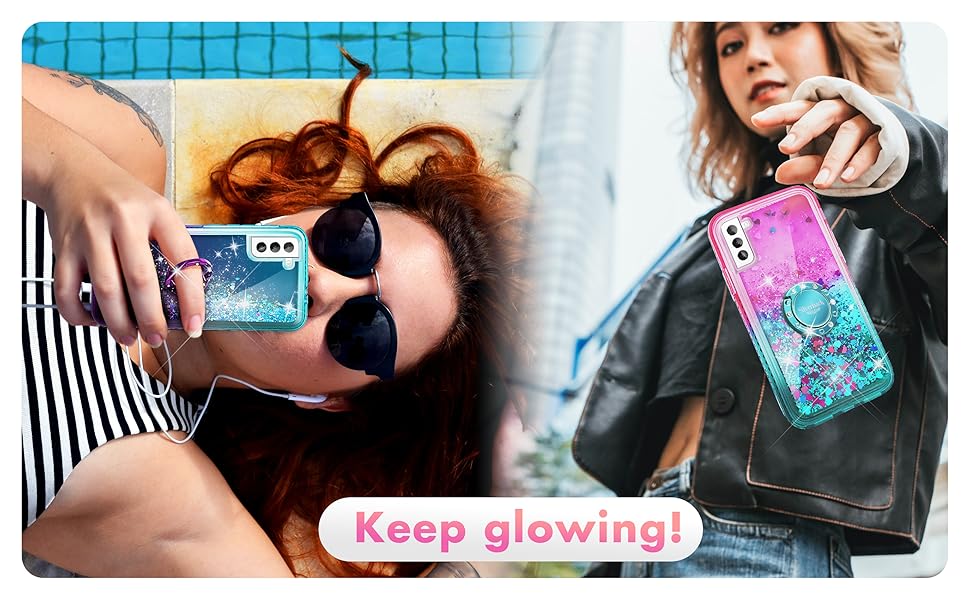 Amazon.com: Silverback for Samsung Galaxy S23 Case, Moving Liquid Holographic Sparkle Glitter ...