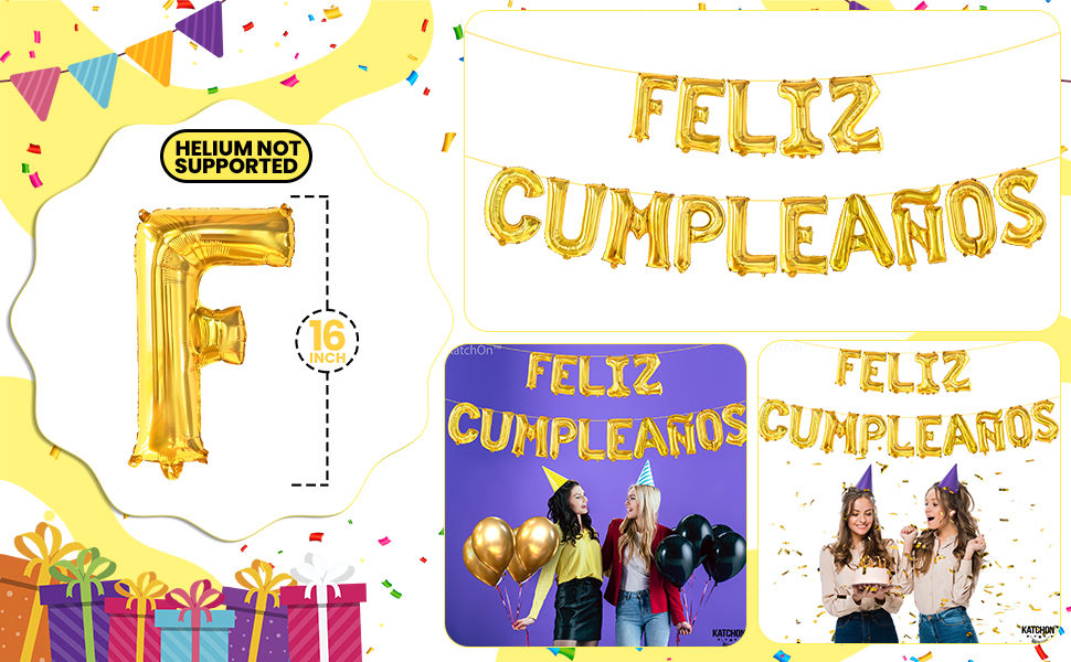 Katchon Gold Feliz Cumpleanos Balloons Banner 16 Inch Gold Feliz Cumpleanos