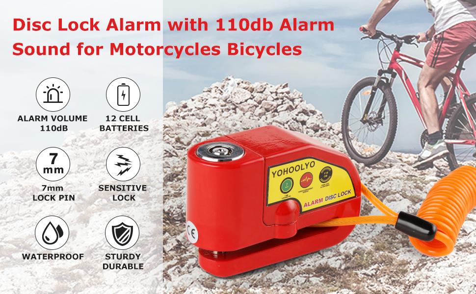 Amazon.com: YOHOOLYO Alarm Disc Lock Motorcycle Disc Brake Lock Anti-Theft Waterproof 110 dB 7mm ...