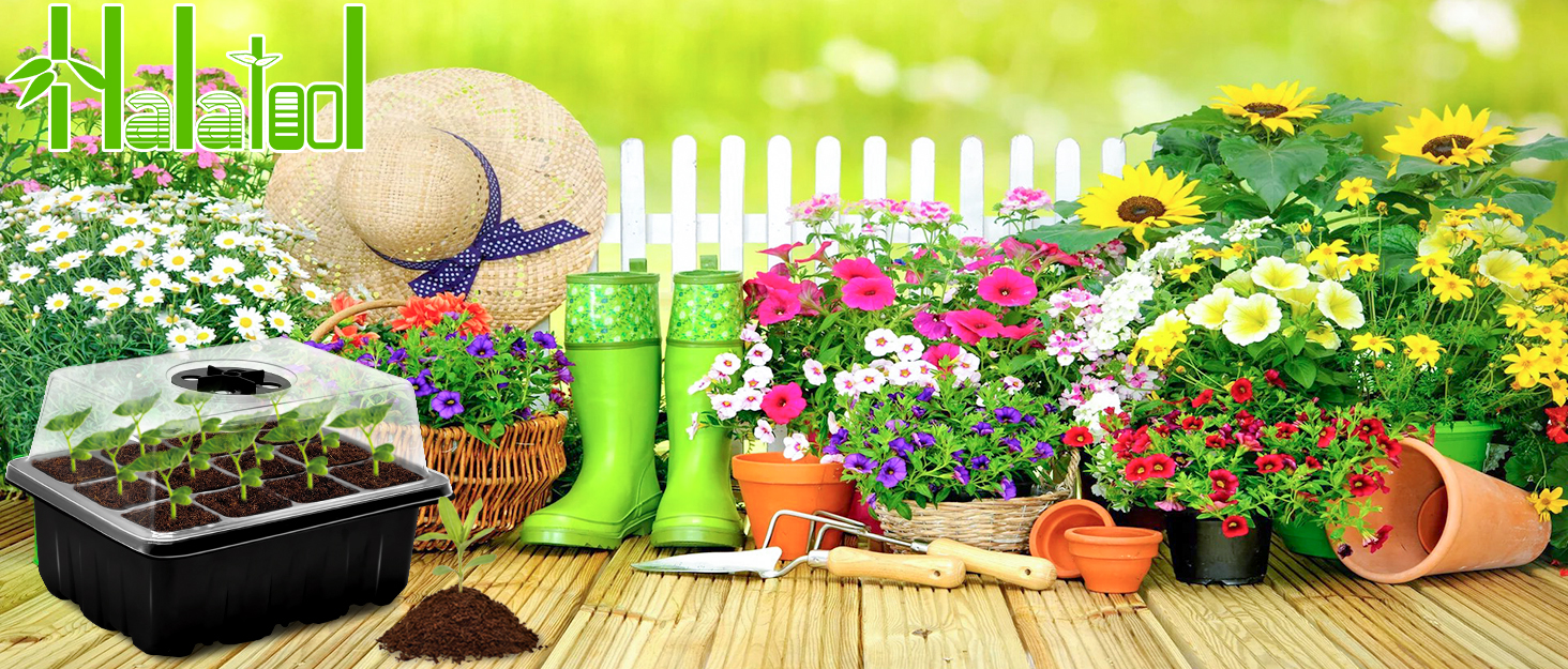 Amazon.com : Halatool Seed Starter Kit 8 Pack 96 Cells Black Plant Germination Trays with 100 ...