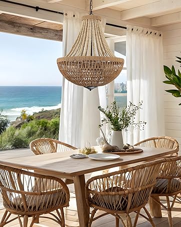 22" Wood Beaded Chandelier Boho Farmhouse Pendant Light Fixtures ...