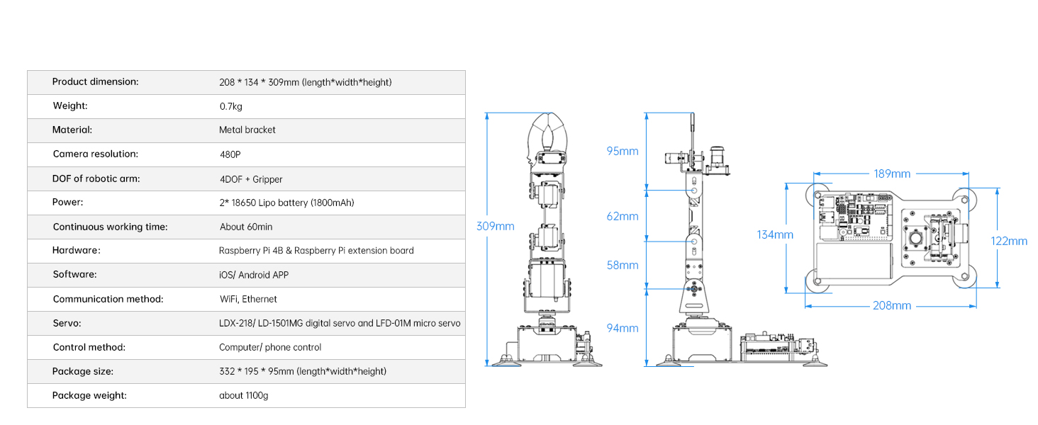 Amazon.com: Robotic Arm for Raspberry Pi Robot Kit Open Source ...
