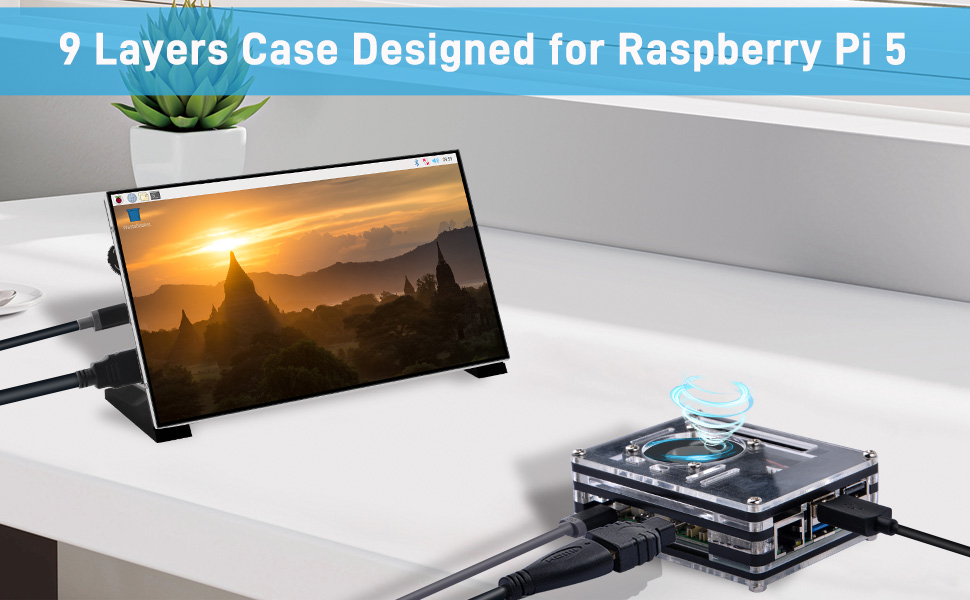 GeeekPi Acrylic Case for Raspberry Pi 5, Pi 5 Case with 4010 PWM Large Fan and 4PCS Pure Copper ...