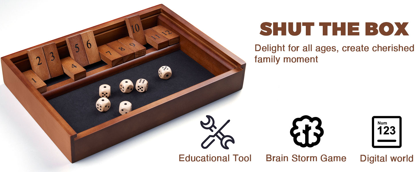 Amazon.com: VAMSLOVE Shut The Box Dice Game Wooden Board Table Math ...