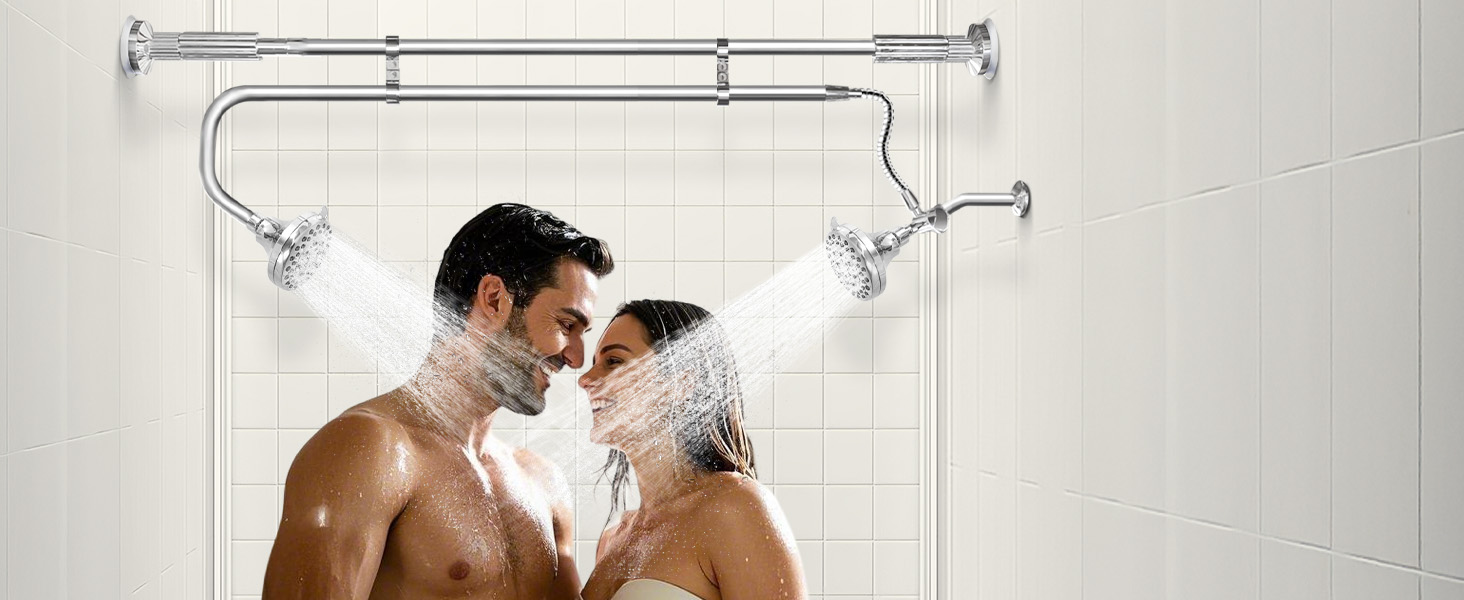 OURBAOFU Tandem Shower Heads, Double Shower Head for Couples, Dual Shower Head System for Two ...
