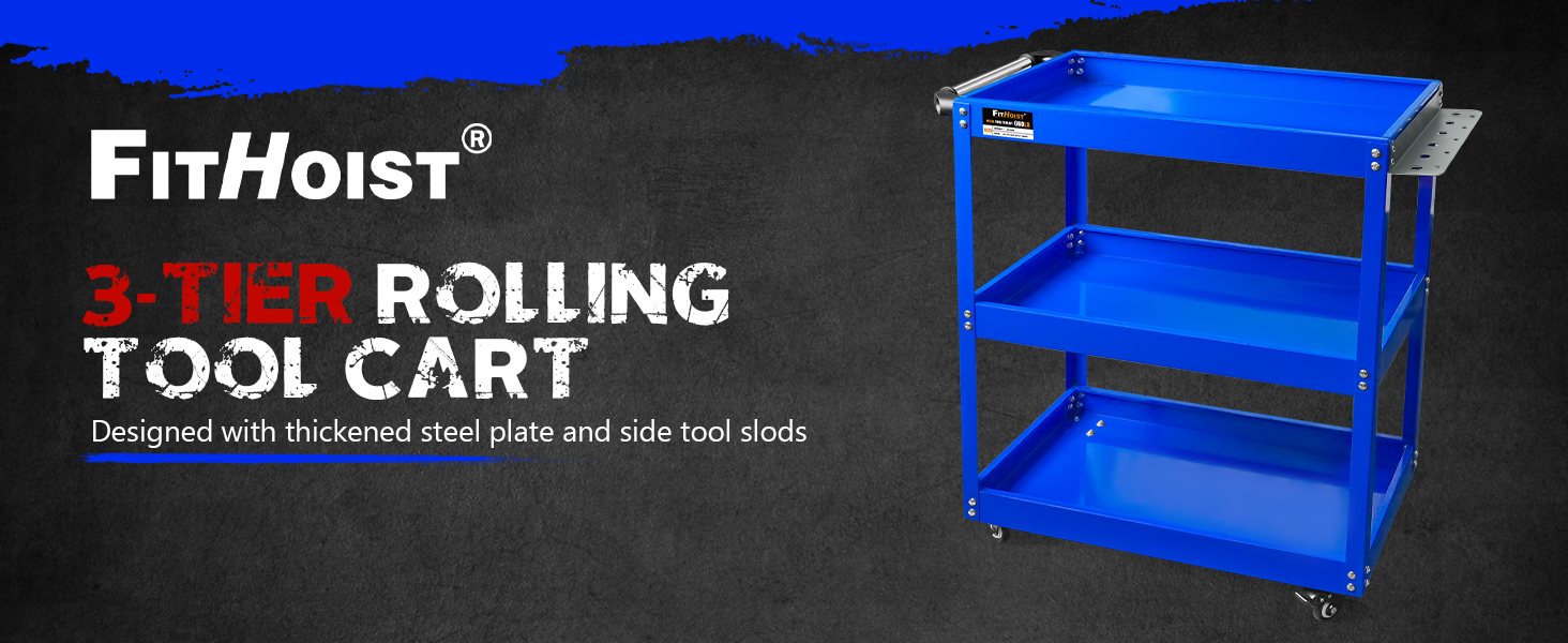 Amazon.com: FITHOIST 3-Tier Rolling Tool Cart, Thickened 440LBS Metal Mechanic Tool Cart on ...
