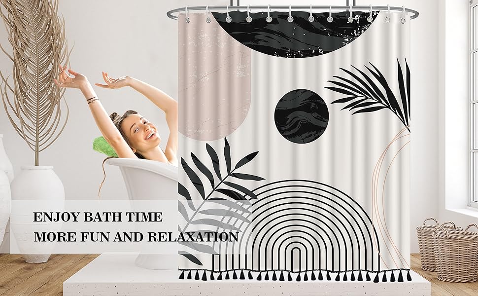 Amazon.com: GiuMsi 60" x 72" Boho Mid Century Black and White Shower Curtain Sets with Tassel ...
