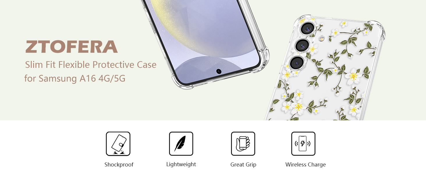 ZTOFERA Case for Samsung Galaxy A16 5G/4G, Transparent Clear Soft TPU Case with Flower Pattern ...
