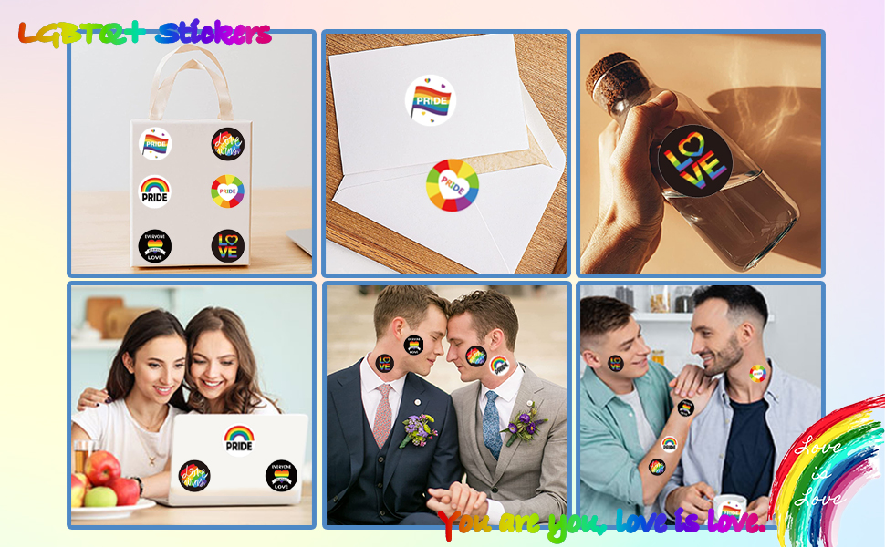NOJGAC LGBTQ Pride Stickers, 500 PCS Rainbow Stickers, Six Different Shape Gay Stickers Pride ...
