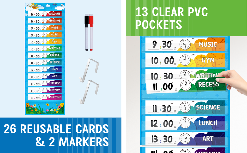 Amazon.com: Daily Schedule Pocket Chart, Classroom Chart with 13+1 ...