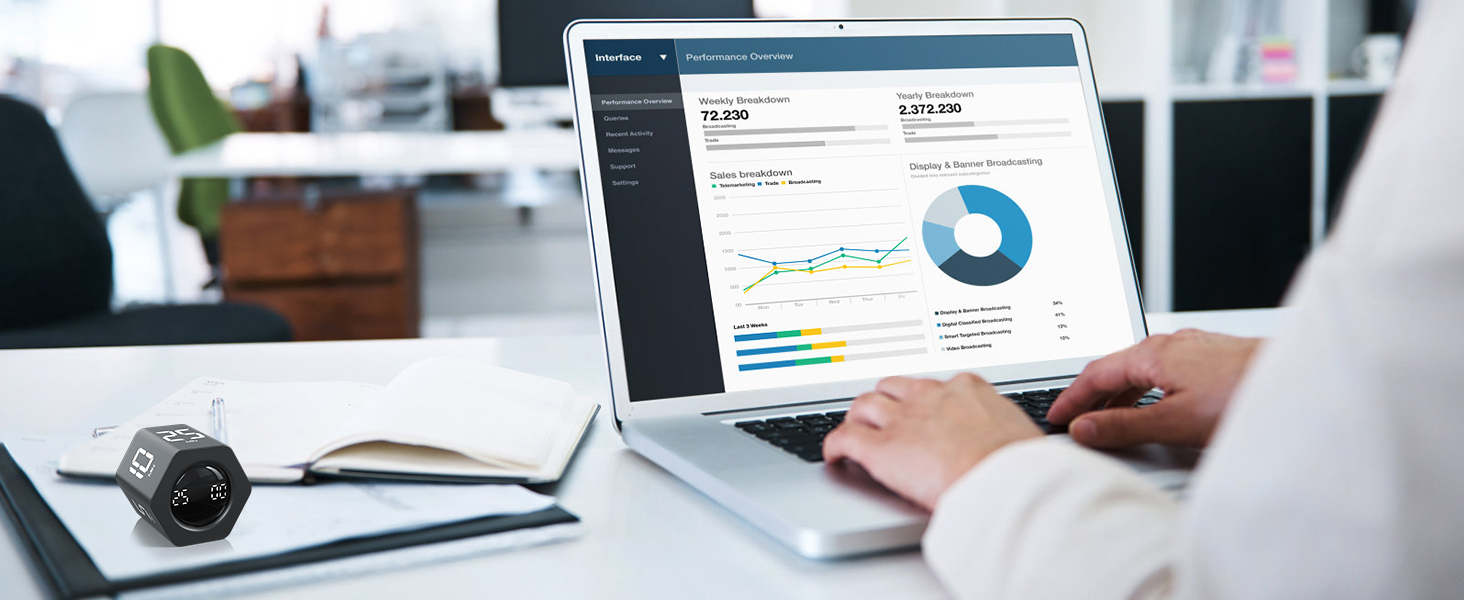 Rotating Pomodoro Timer 5 25 10 30 60 Mins Preset Stopwatch Desk Flip