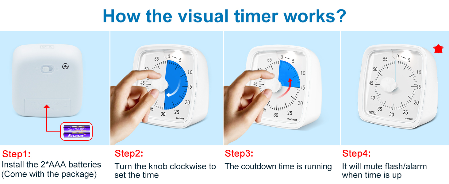 Amazon.com: Yunbaoit Visual Timer with Night Light, 60-Minute Countdown ...