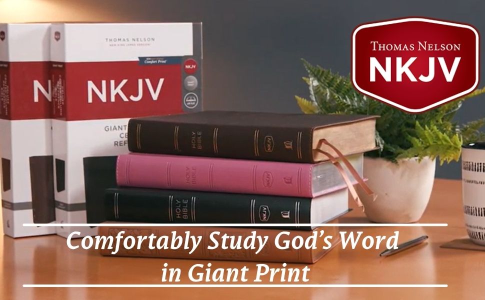 NKJV Holy Bible, Giant Print Center-Column Reference Bible, Burgundy Leather-look, 72,000+ Cross ...
