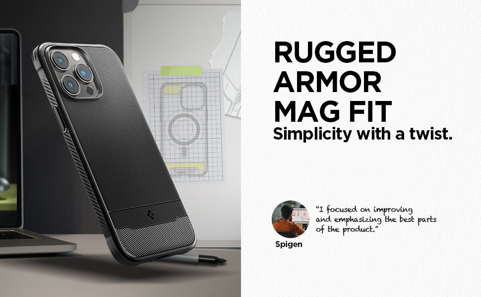 Spigen Rugged Armor MagFit Case for iPhone 14, Compatible with MagSafe Accessories - Matte Black ...