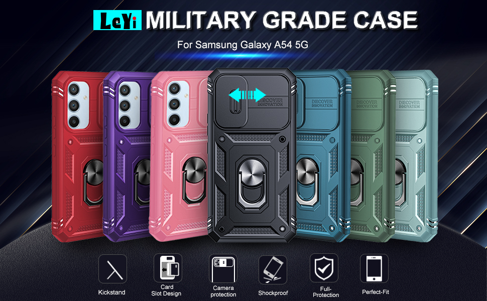 LeYi for Samsung A54-5G Case: Galaxy A54 5G Case with Slide Camera Cover + 2 Packs Tempered ...