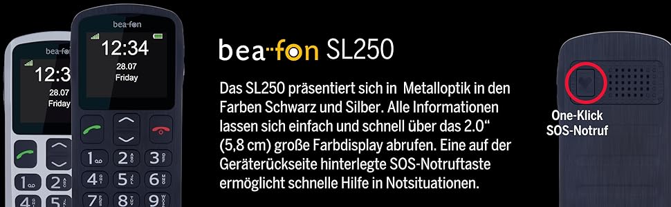 beafon, SL250, Silverline, Großtastentelefon, Seniorenhandy mit SOS Notruftaste, Farbe Silber ...