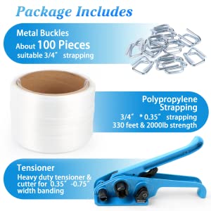 Pallet Strapping Kit Heavy Duty Poly Strapping Banding Kit Tensioner(Blue) for 3/4"*330Ft Length ...
