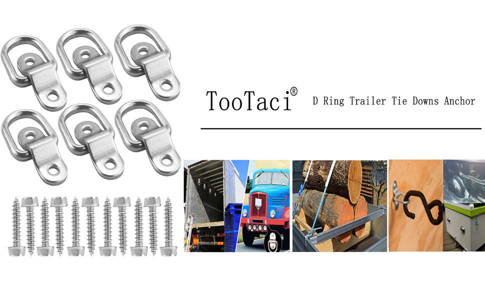 TooTaci D Rings Tie Down Anchors 1/4" Stainless Steel D Ring 1200bls Breaking Strength,6pcs ...