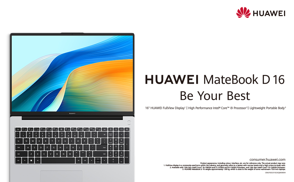 HUAWEI MateBook D 16 Laptop with 16 Inch Eye Comfort FullView Display, Light and Metal Body ...