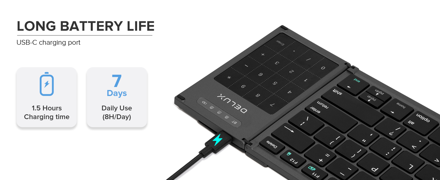 Delux Full Size Foldable Keyboard Bluetooth With 2 In 1 Touchpad Tri Fold Portable Folding