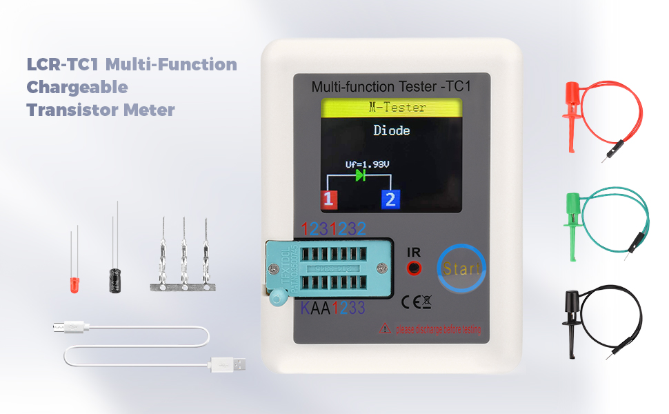 FORIOT LCR-TC1 Multi-Function Chargeable Transistor Meter with 1.8'' Full Color Display for ...