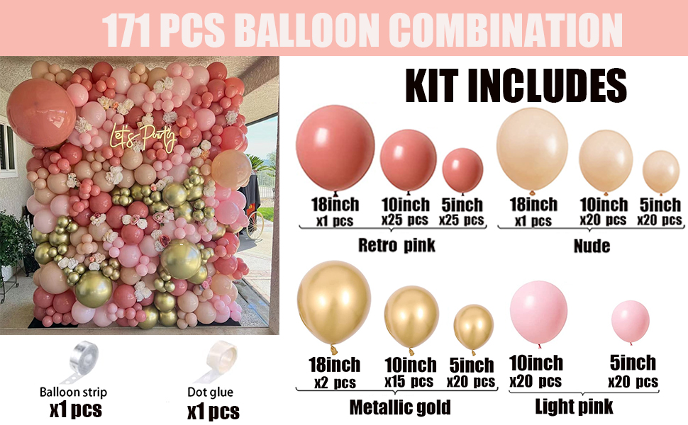 Amazon.com: Orgnafey Retro Dusty Pink Balloons Garland Kit 171Pcs Pastel Light pink Nude ...