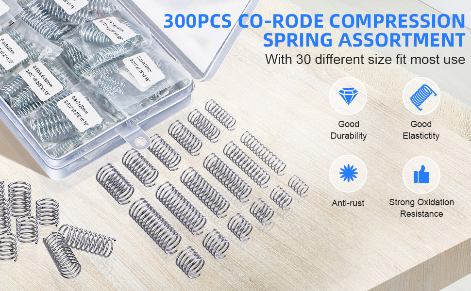 30 Different Sizes Compression Springs Assortment Kit 300 Pcs Spring ...