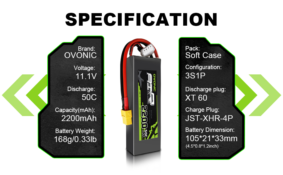 Amazon.com: OVONIC 3s Lipo Battery 50C 2200mAh 11.1V Lipo Battery with XT60 Connector for RC ...