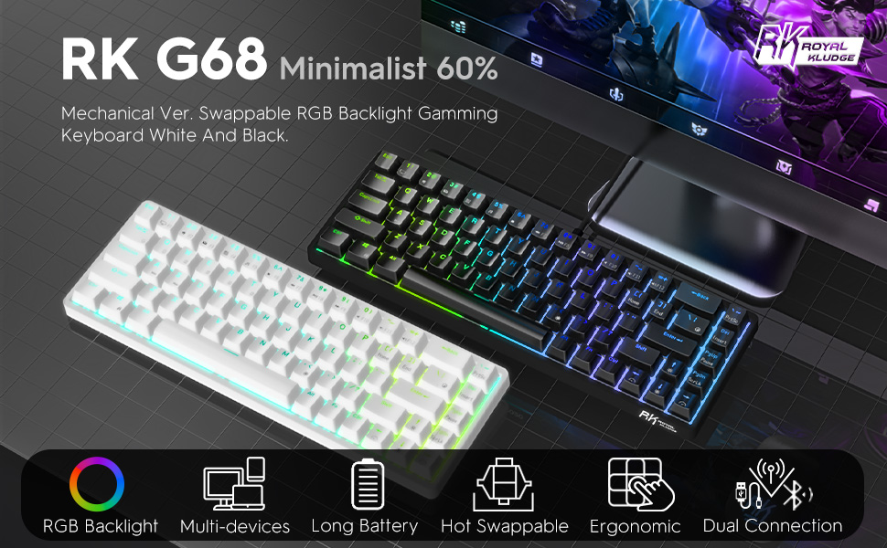 Amazon.in: Buy RK ROYAL KLUDGE RK G68 65% Wireless Mechanical Keyboard, Bluetooth5.1/2.4G/Wired ...