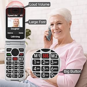 USHINING 4G Seniorenhandy ohne Vertrag, Klapphandy Großtasten Handy für Senioren mit 2,8 und 1 ...