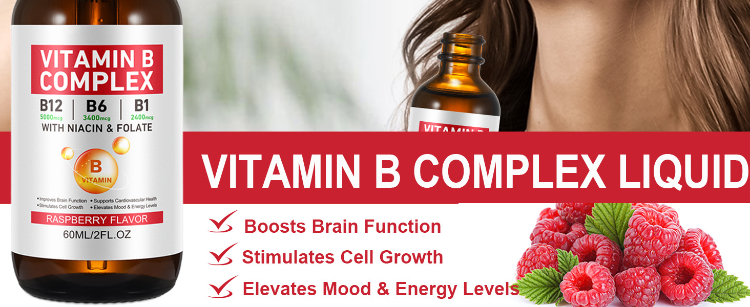 Amazon.com: Vitamin B Complex Liquid, Vegan Vitamin B12 Liquid Drops | B12 Methylcobalamin | B1 ...