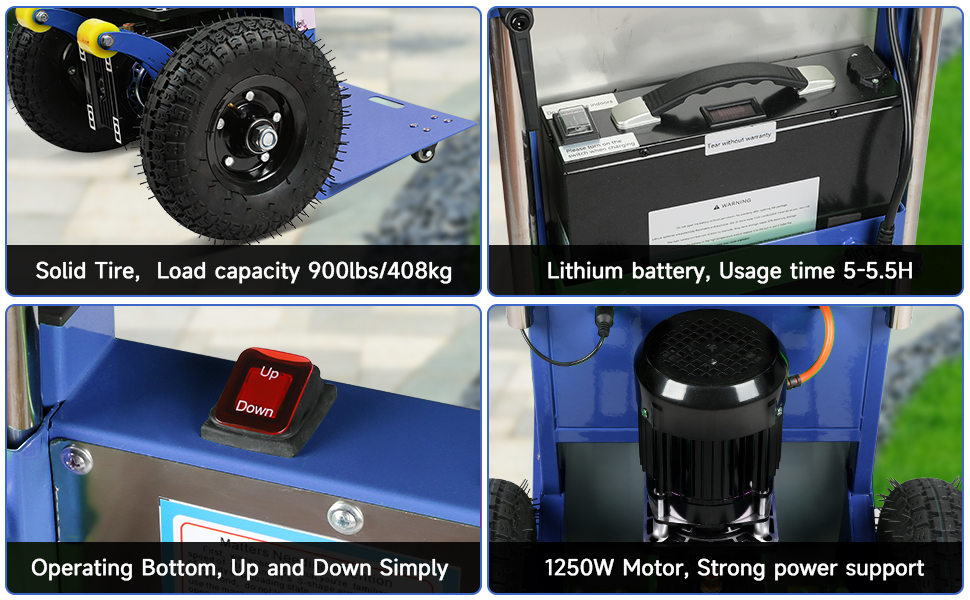 1250W Elektrische Sackkarre, Elektrischer Treppensteiger mit 900 lbs/408 kg Tragkraft, Treppen ...