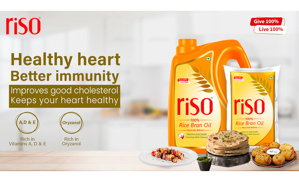 Riso Physically Refined Rice Bran Oil 5L | Cooking Oil for healthy heart | Edible Vegetable Oil ...