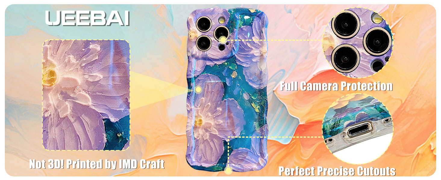 Amazon.com: UEEBAI Case for iPhone 16 Pro, Colorful Retro Oil Painting Flower Case Pretty Glossy ...