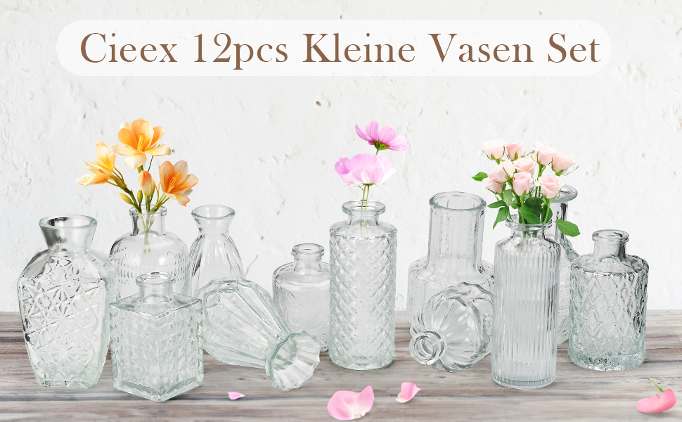 Amazon.de: Cieex Kleine Glasvase Set, 12St kleine Vasen für Tischdeko, Tischvase Vintage Deko ...