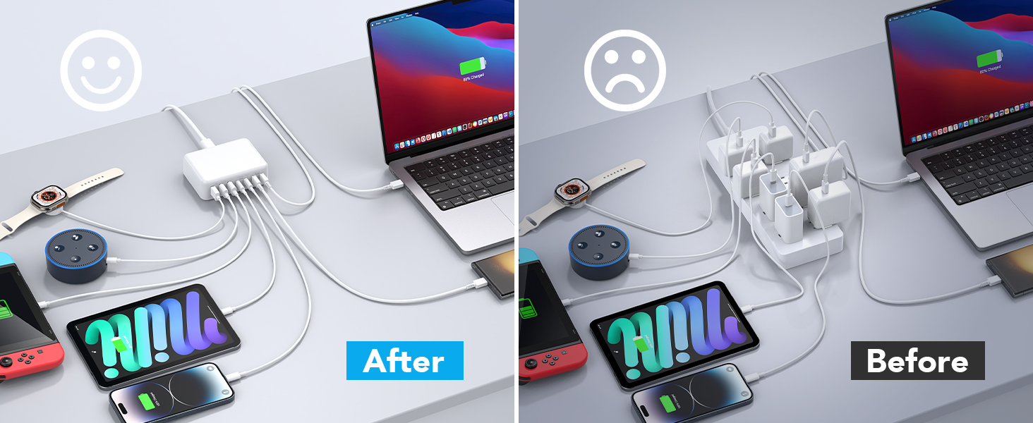 Amazon.com: 180W USB C Fast Charger 7 Port Compact PD GaN Fast Charger Charging Station Block ...