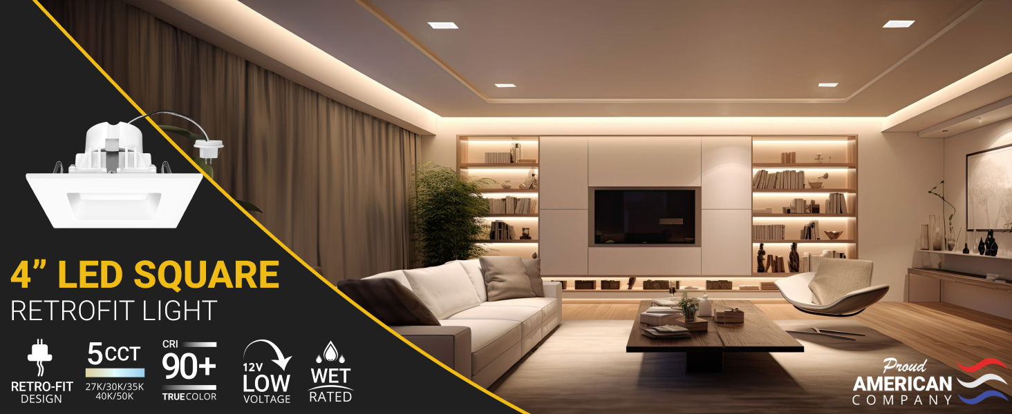 NuWatt 4 Inch MR16 LED Retrofit Recessed Lighting Square Trim, 27K/30K/35K/40K/50K 5CCT ...