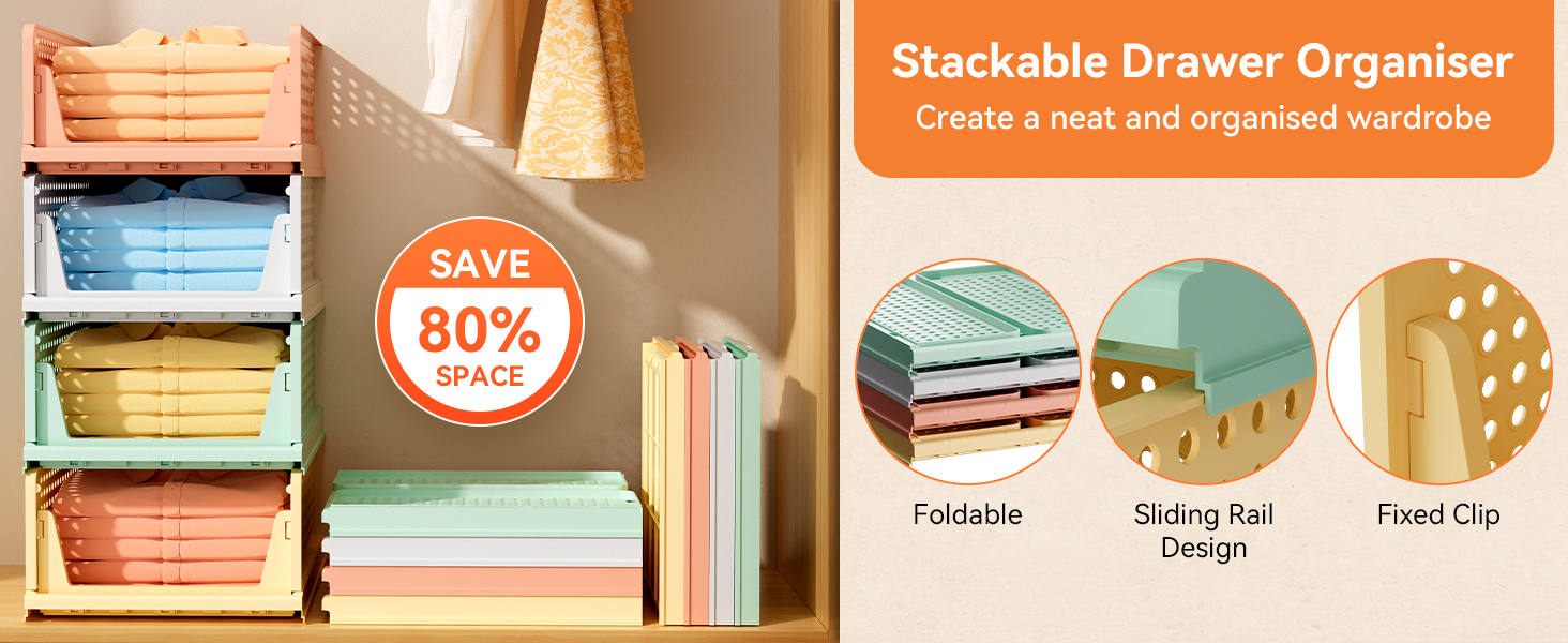 BTGGG 4 Pack Mix-Color Wardrobe Storage Organiser, Stackable Storage ...